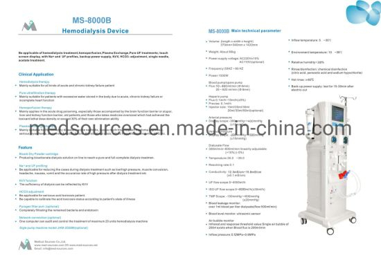 (MS-8000B) Double Pumps Human and Vet Hemodialysis Dialysis Machine ...