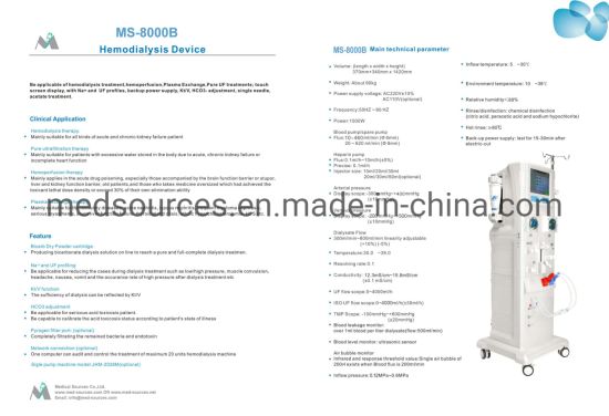 (MS-8000B) Double Pumps Human and Vet Hemodialysis Dialysis Machine ...