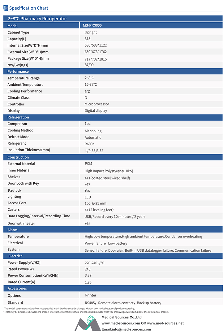 MS-PR3000 Medical pharmacy refrigerator - Buy Vaccine Freezer Pharmacy ...