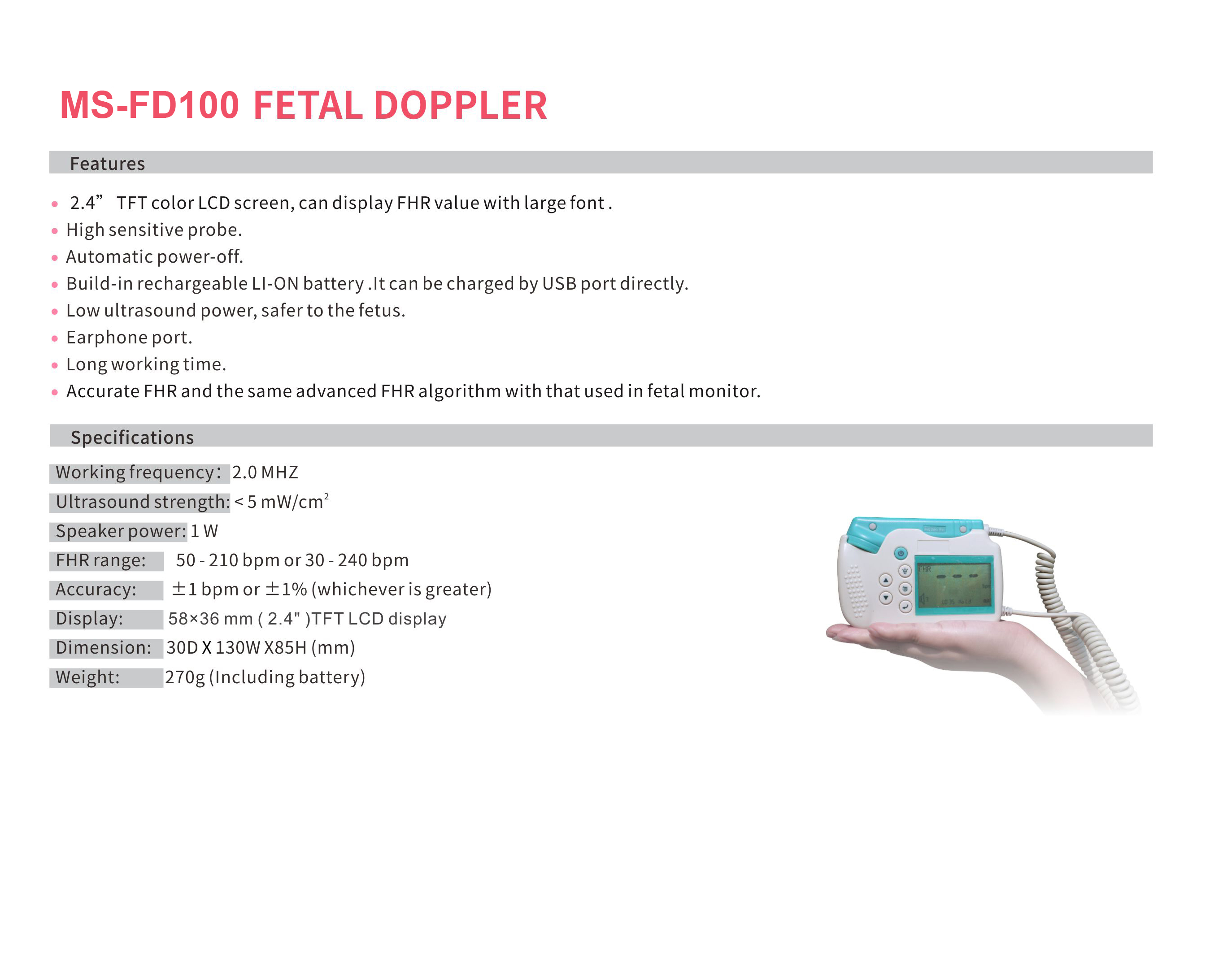MS-FD100 Fetal Doppler - Buy Pocket Fetal Doppler, Fetal Doppler ...